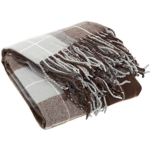 Bedford Home Throw Blanket - Cashmere-Like - Plaid - Brown