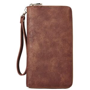 cluci women wallet large leather rfid blocking designer zip around card holder organizer ladies travel clutch wristlet brown