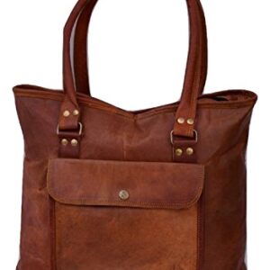 Handmade Women Vintage Style Real Leather Shoulder Shoppers Bag Purse 16” Brown