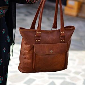 Handmade Women Vintage Style Real Leather Shoulder Shoppers Bag Purse 16” Brown