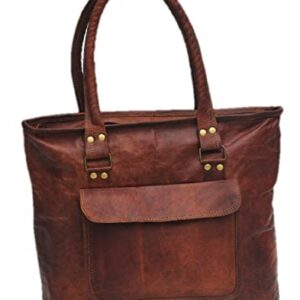 Handmade Women Vintage Style Real Leather Shoulder Shoppers Bag Purse 16” Brown