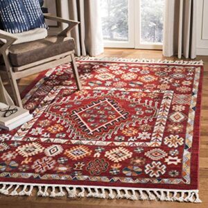 safavieh farmhouse collection 3′ x 5′ red / ivory fmh814q moroccan boho tassel area rug