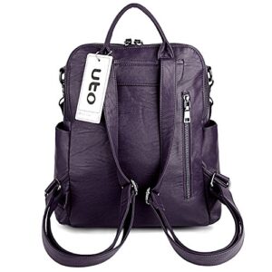 UTO Women Backpack Purse 3 ways PU Washed Leather Ladies Rucksack Shoulder Bag C Purple