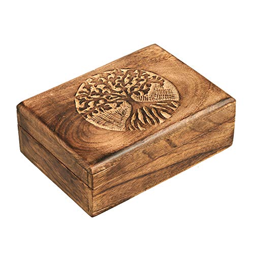 5x7 Tree Of Life Design Wood Jewelry Box Organizer - Handmade Keepsake Celtic Trinket Box - Natural Wood Burn Art - Treasure Memory Box for Ring Bracelet Necklace Earrings Accessories - Home Decor