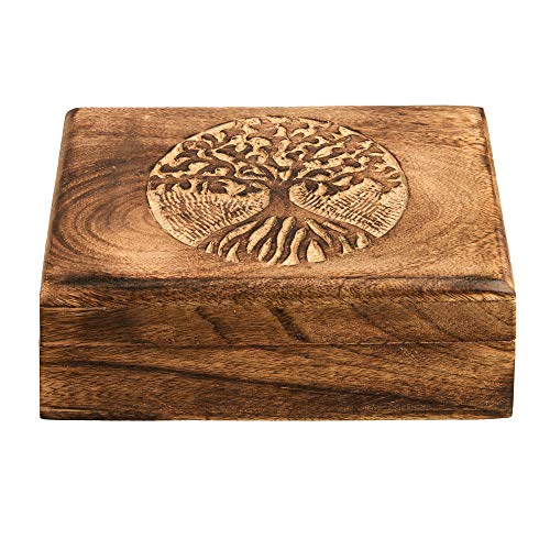 5x7 Tree Of Life Design Wood Jewelry Box Organizer - Handmade Keepsake Celtic Trinket Box - Natural Wood Burn Art - Treasure Memory Box for Ring Bracelet Necklace Earrings Accessories - Home Decor