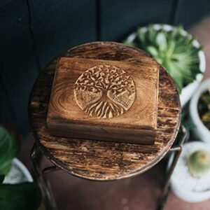 5x7 Tree Of Life Design Wood Jewelry Box Organizer - Handmade Keepsake Celtic Trinket Box - Natural Wood Burn Art - Treasure Memory Box for Ring Bracelet Necklace Earrings Accessories - Home Decor