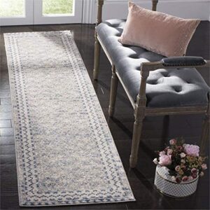 SAFAVIEH Brentwood Collection 2' x 12' Light Grey/Blue BNT899G Traditional Oriental Distressed Non-Shedding Living Room Bedroom Runner Rug