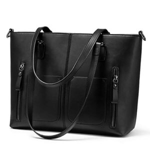 lovevook large shoulder bag for women faux leather purse work bags with multi-pockets designer tote handbag, black