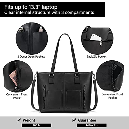 LOVEVOOK Large Shoulder Bag for Women Faux Leather Purse Work Bags with Multi-Pockets Designer Tote Handbag, Black