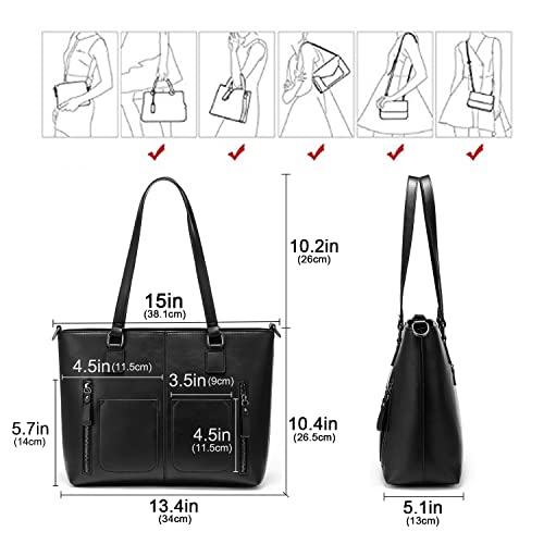 LOVEVOOK Large Shoulder Bag for Women Faux Leather Purse Work Bags with Multi-Pockets Designer Tote Handbag, Black