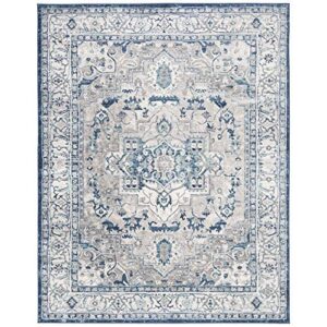 safavieh brentwood collection 8′ x 10′ light grey/blue bnt851g medallion distressed non-shedding living room bedroom dining home office area rug