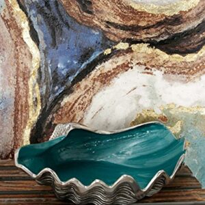 Deco 79 Metal Sea Life Shell Serving Bowl with Enamel Interior, 12" x 9" x 3", Silver