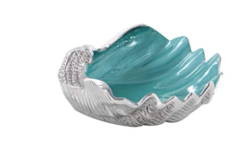 Deco 79 Metal Sea Life Shell Serving Bowl with Enamel Interior, 12" x 9" x 3", Silver