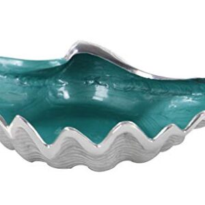 Deco 79 Metal Sea Life Shell Serving Bowl with Enamel Interior, 12" x 9" x 3", Silver