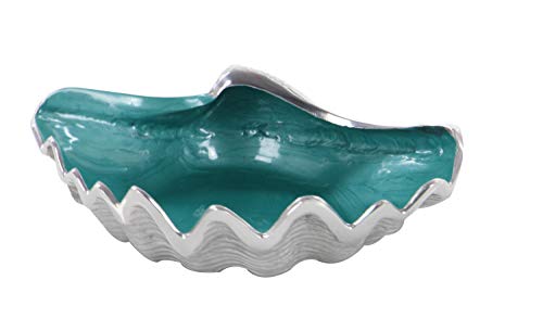 Deco 79 Metal Sea Life Shell Serving Bowl with Enamel Interior, 12" x 9" x 3", Silver