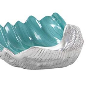 Deco 79 Metal Sea Life Shell Serving Bowl with Enamel Interior, 12" x 9" x 3", Silver