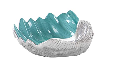 Deco 79 Metal Sea Life Shell Serving Bowl with Enamel Interior, 12" x 9" x 3", Silver