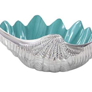 Deco 79 Metal Sea Life Shell Serving Bowl with Enamel Interior, 12" x 9" x 3", Silver