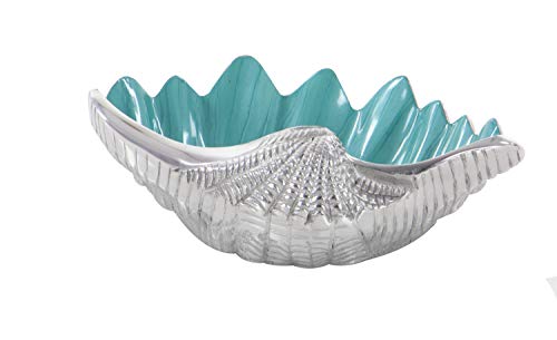 Deco 79 Metal Sea Life Shell Serving Bowl with Enamel Interior, 12" x 9" x 3", Silver