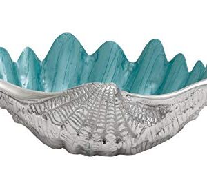 Deco 79 Metal Sea Life Shell Serving Bowl with Enamel Interior, 12" x 9" x 3", Silver