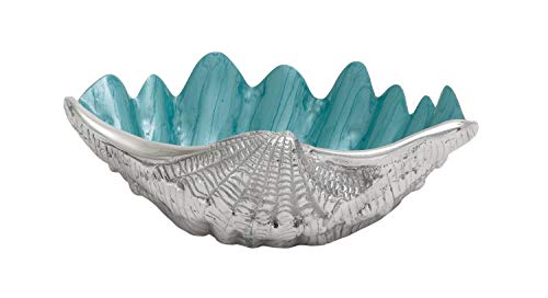 Deco 79 Metal Sea Life Shell Serving Bowl with Enamel Interior, 12" x 9" x 3", Silver