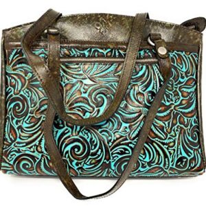 PATRICIA NASH WOMEN'S TOOLED TURQUOISE COLLECTION POPPY LEATHER TOTE HANDBAG PURSE