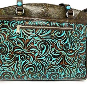 PATRICIA NASH WOMEN'S TOOLED TURQUOISE COLLECTION POPPY LEATHER TOTE HANDBAG PURSE