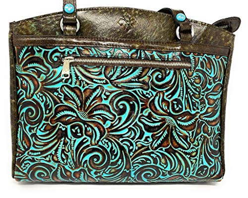 PATRICIA NASH WOMEN'S TOOLED TURQUOISE COLLECTION POPPY LEATHER TOTE HANDBAG PURSE