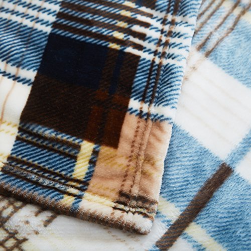 Tache Winter Cabin Blue Tan Farmhouse Super Soft Micro Fleece Tartan Plaid Plush Lightweight Throw Blanket, 66x90, Twin Size