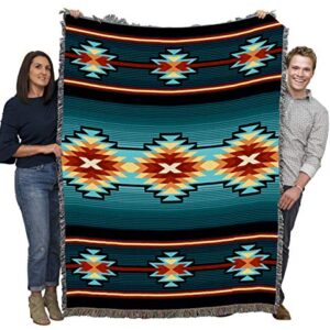 Pure Country Weavers Aydin Turquoise Blanket - Southwest Native American Inspired - Gift Tapestry Throw Woven from Cotton - Made in The USA (72x54)