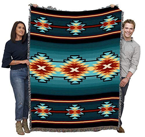 Pure Country Weavers Aydin Turquoise Blanket - Southwest Native American Inspired - Gift Tapestry Throw Woven from Cotton - Made in The USA (72x54)