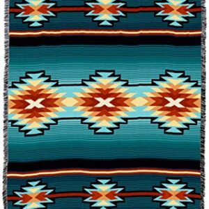 Pure Country Weavers Aydin Turquoise Blanket - Southwest Native American Inspired - Gift Tapestry Throw Woven from Cotton - Made in The USA (72x54)