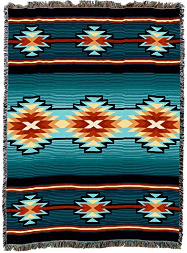 Pure Country Weavers Aydin Turquoise Blanket - Southwest Native American Inspired - Gift Tapestry Throw Woven from Cotton - Made in The USA (72x54)