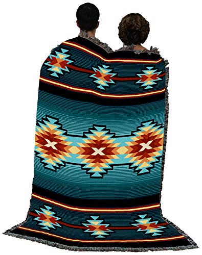 Pure Country Weavers Aydin Turquoise Blanket - Southwest Native American Inspired - Gift Tapestry Throw Woven from Cotton - Made in The USA (72x54)