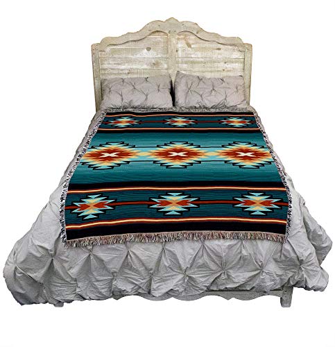 Pure Country Weavers Aydin Turquoise Blanket - Southwest Native American Inspired - Gift Tapestry Throw Woven from Cotton - Made in The USA (72x54)