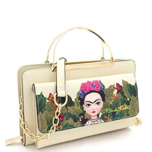 Trendeology Authentic Frida Kahlo Print Wallet Handle Purse Crossbody Bag (Baby Frida Cartoon Series - Beige)