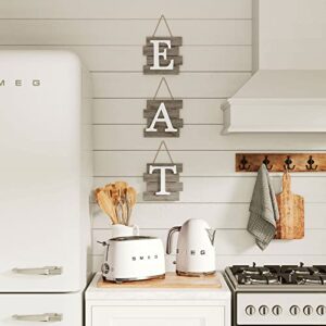 Barnyard Designs Eat Sign Wall Decor, Rustic Farmhouse Decoration for Kitchen and Home, Decorative Hanging Wooden Letters, Country Wall Art, Distressed Brown/White, 24" x 8”