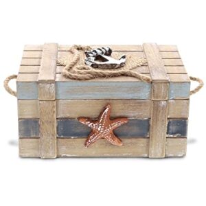 CoTa Global Neptune Wooden Jewelry Box - Handcrafted Nautical Trinket with Starfish and Boat Anchor Decorations, Accent Tabletop Home Decor, Beach Starfish Jewelry Storage Organizer - 6.5 Inches