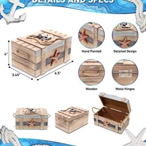 CoTa Global Neptune Wooden Jewelry Box - Handcrafted Nautical Trinket with Starfish and Boat Anchor Decorations, Accent Tabletop Home Decor, Beach Starfish Jewelry Storage Organizer - 6.5 Inches