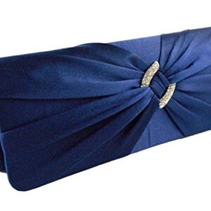 AITING Womens Satin Diamante Pleated Evening Clutch Bag Bridal Handbag Prom Purse (Navy Blue)