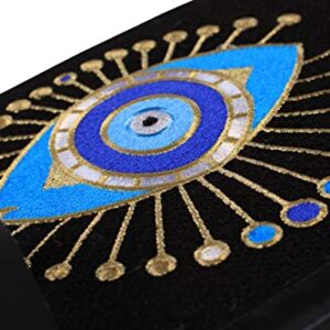 KarensLine Handmade Evil Eye Embroidery Black Jute Clutch Bag Sun Beach Summer Style, Medium