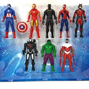 Marvel Avengers Action Figures - Iron Man, Hulk, Black Panther, Captain America, Spider Man, Ant Man, War Machine & Falcon! (8)