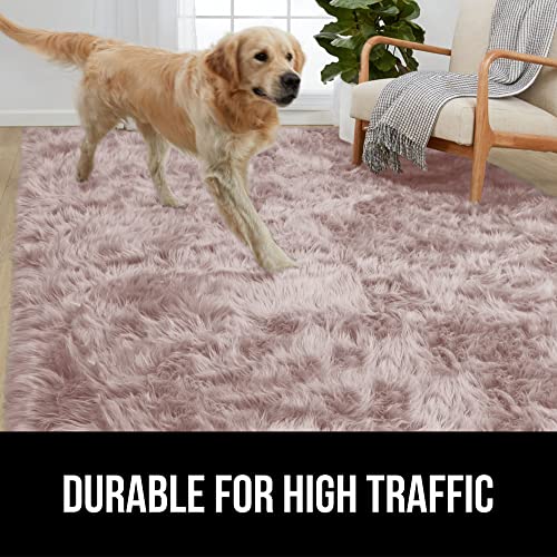 Gorilla Grip Fluffy Faux Fur Area Rug, 5x7, Rubber Backing, Machine Washable Soft Furry Rugs for Living Room, Bedroom, Baby Nursery Decor, Durable Fuzzy Throw Carpet for Dorm Floor, Dusty Rose