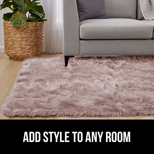 Gorilla Grip Fluffy Faux Fur Area Rug, 5x7, Rubber Backing, Machine Washable Soft Furry Rugs for Living Room, Bedroom, Baby Nursery Decor, Durable Fuzzy Throw Carpet for Dorm Floor, Dusty Rose