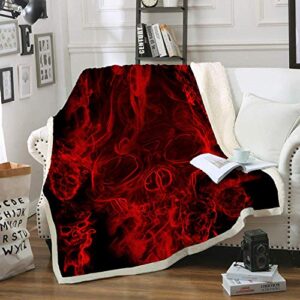 red skull blanket comfort warmth soft cozy air conditioning machine wash black and white rose skull sherpa fleece blanket (throw 60″x80″) (red skull)