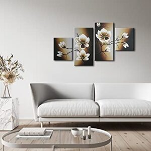 100% Hand-painted Wood Framed Abstract Floral Oil Painting on Canvas Warm Day Yellow Flowers Bloom Ready to Hang for Living Room Bedroom Home Decorations 4pcs/set