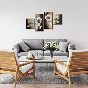 100% Hand-painted Wood Framed Abstract Floral Oil Painting on Canvas Warm Day Yellow Flowers Bloom Ready to Hang for Living Room Bedroom Home Decorations 4pcs/set