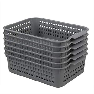 ggbin 6 pack plastic baskets organizer, shelf basket(gray)