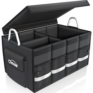 oasser trunk organizer cargo organizer trunk storage waterproof collapsible durable multi compartments with foldable cover aluminium alloy handle reflective strip