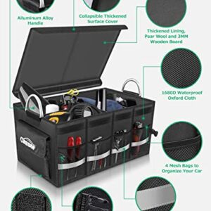 Oasser Trunk Organizer Cargo Organizer Trunk Storage Waterproof Collapsible Durable Multi Compartments with Foldable Cover Aluminium Alloy Handle Reflective Strip